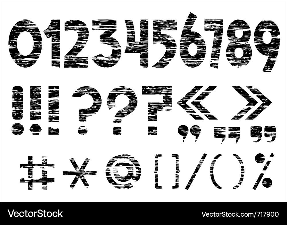 Numbers 0-9 and punctuation marks on grunge style Vector Image