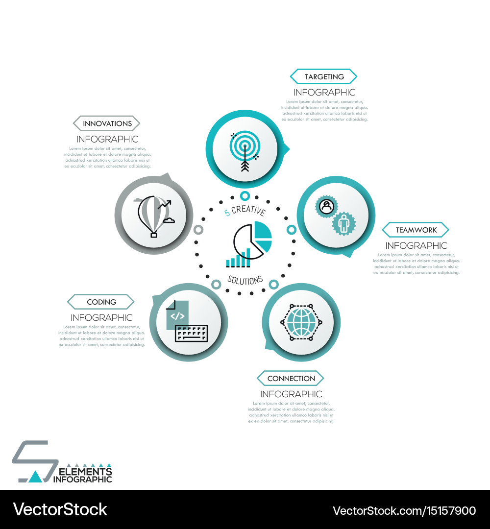 Round diagram 5 circular elements with pictograms Vector Image