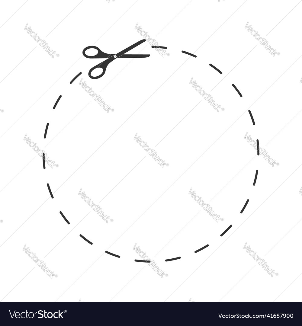 Scissors cutting dotted lined round shape cut Vector Image