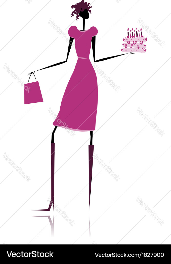 Woman with cake for your design Royalty Free Vector Image