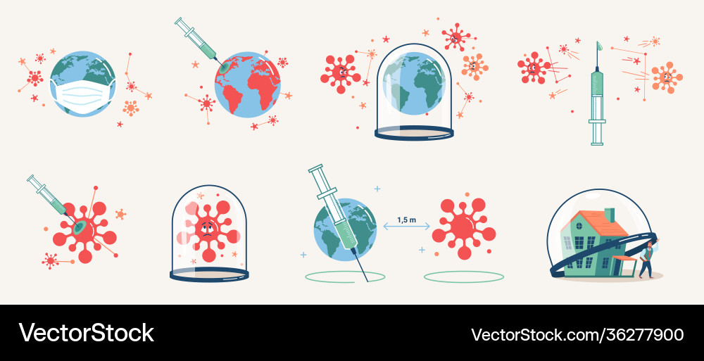 World on quarantine coronavirus injections set Vector Image