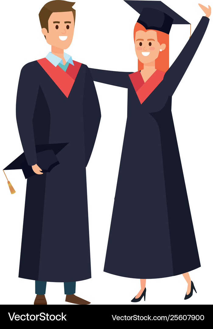 Young couple students graduated celebrating Vector Image