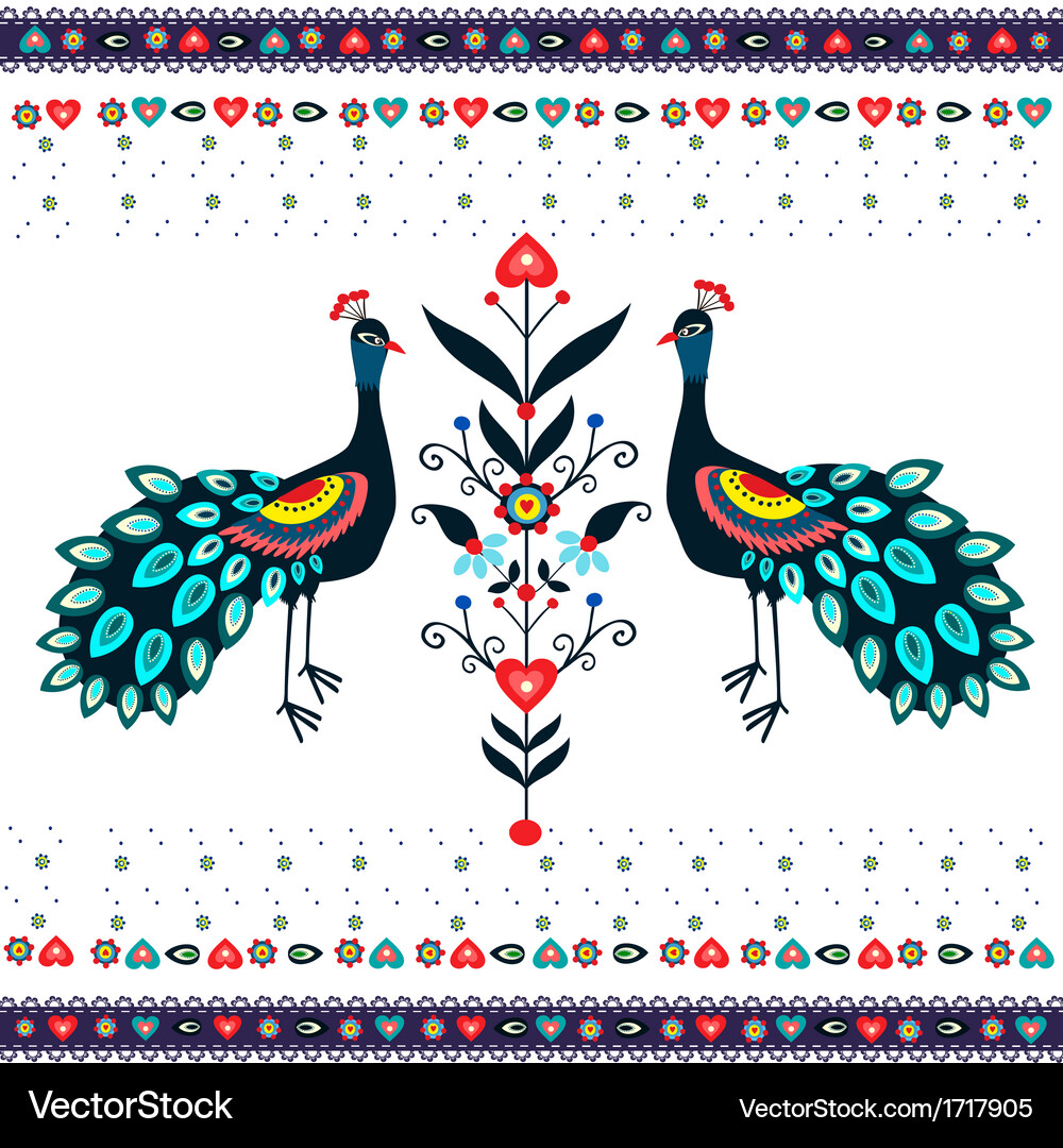 Embroidery Pattern With Peacocks Royalty Free Vector Image