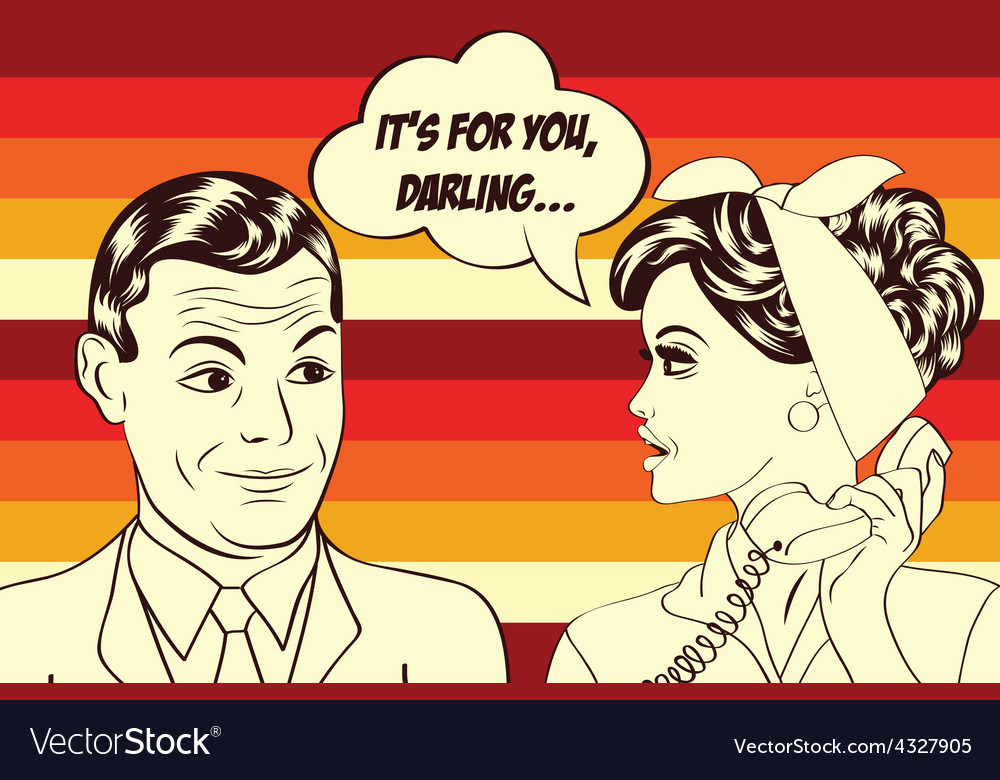 Pop Art Cute Retro Couple In Comics Style Vector Image