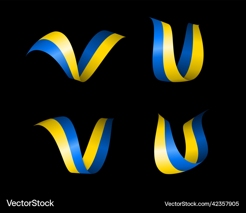 Ukraine flag ribbons black background Royalty Free Vector