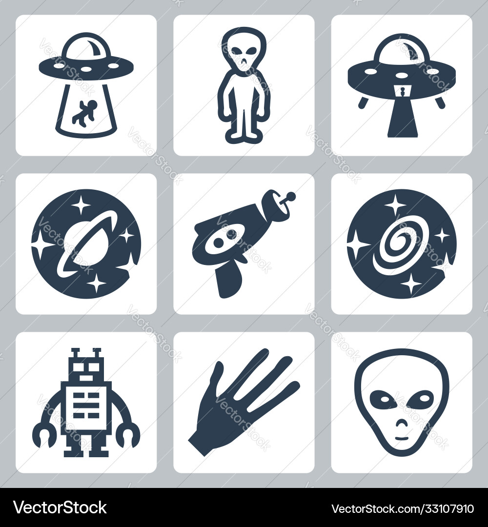Aliens and ufo icons set Royalty Free Vector Image