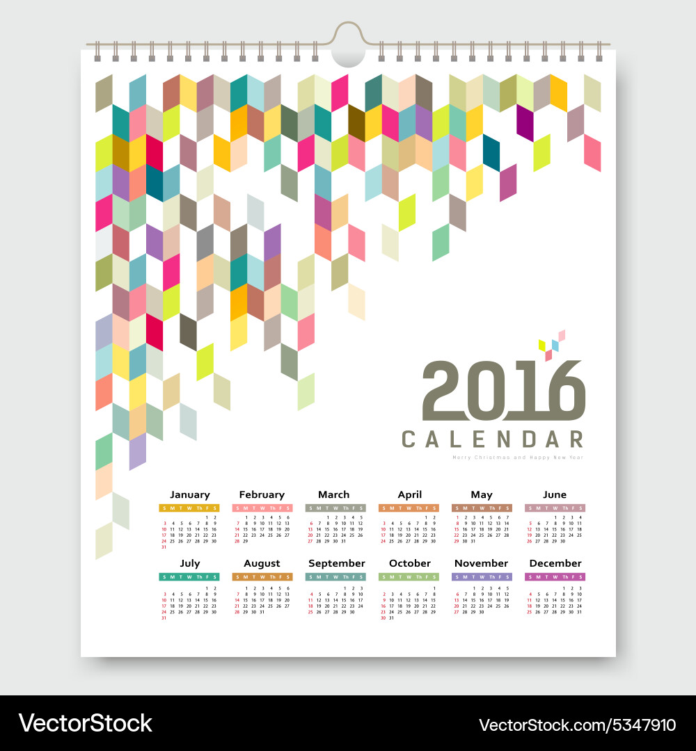 Calendar 2016 colorful geometric design Royalty Free Vector
