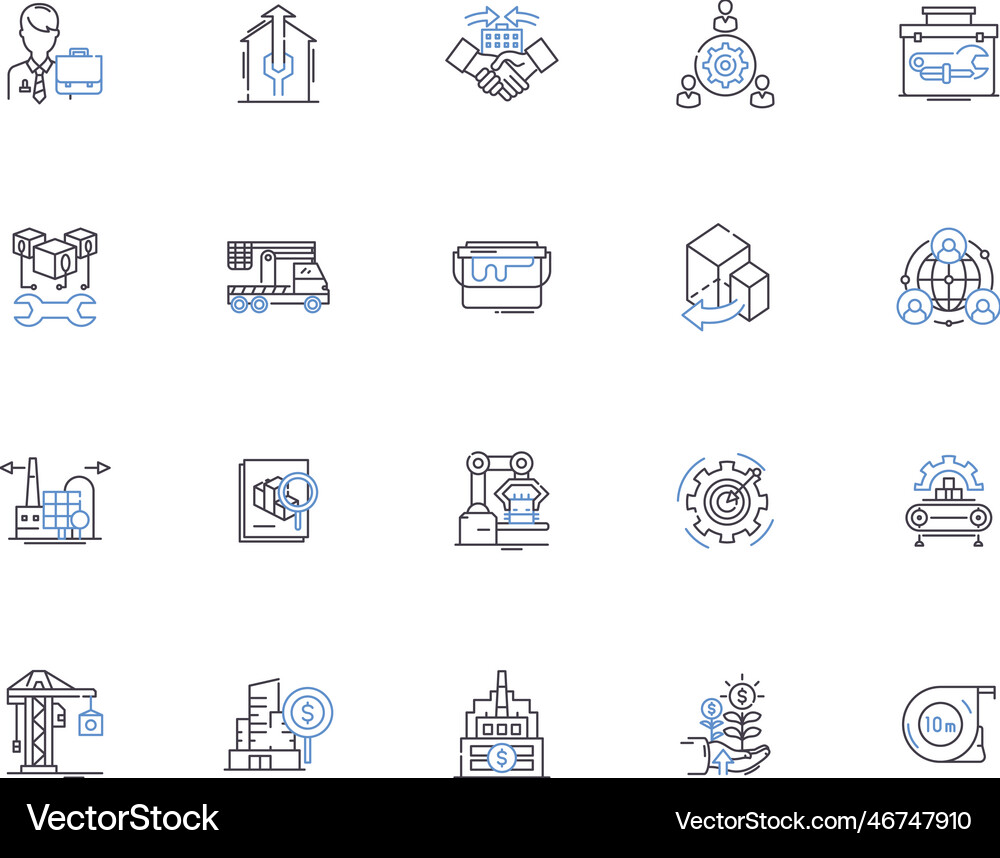 Factory outline icons collection Royalty Free Vector Image