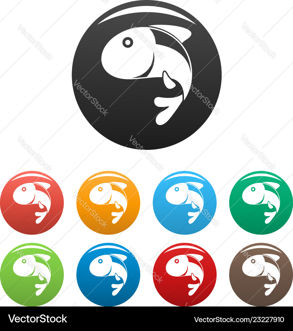 Gold fish icons set color Royalty Free Vector Image