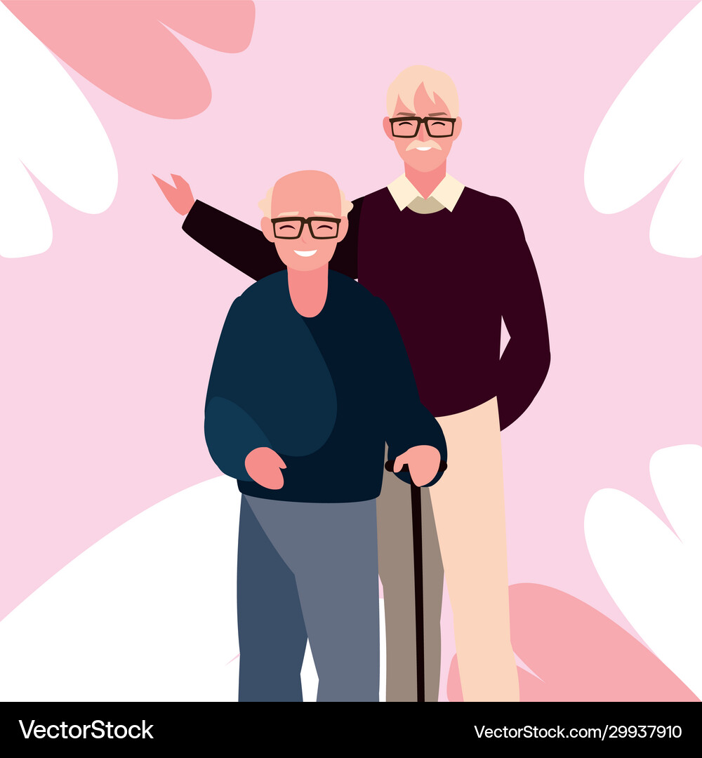 Old men standing senior with mustaches Royalty Free Vector