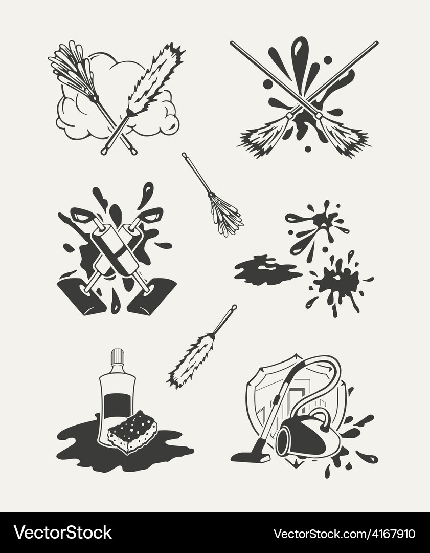 Set of cleaning emblems badges labels Royalty Free Vector