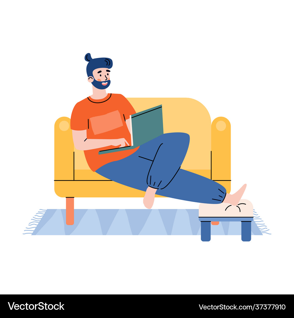 Young man freelancer working from home cartoon Vector Image