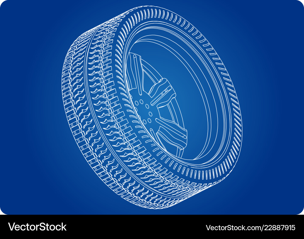 3d model of wheels on a blue Royalty Free Vector Image
