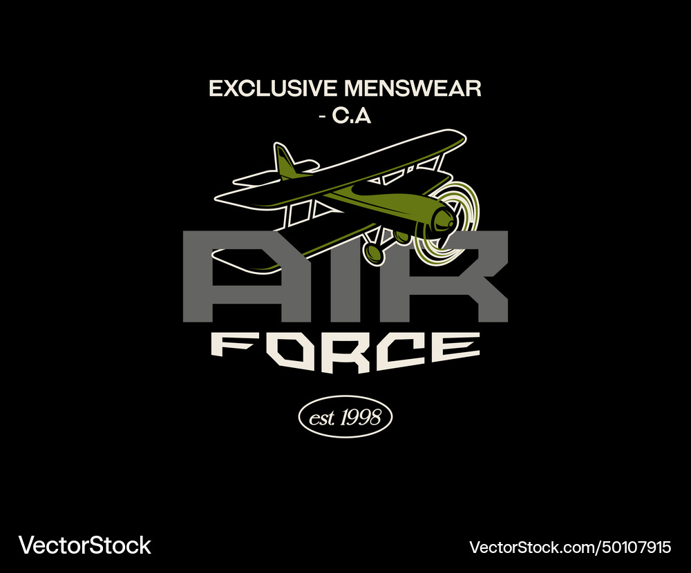 Air force emblem biplane label badges Royalty Free Vector