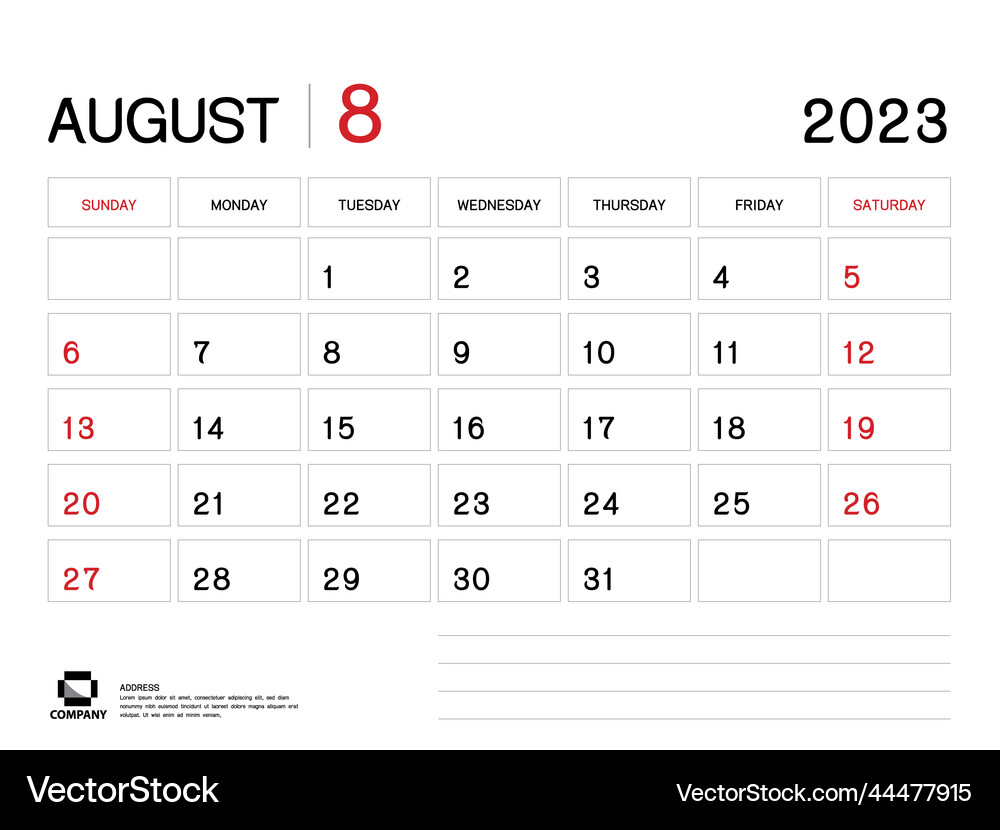 Calendar 2023 - august year planner template Vector Image