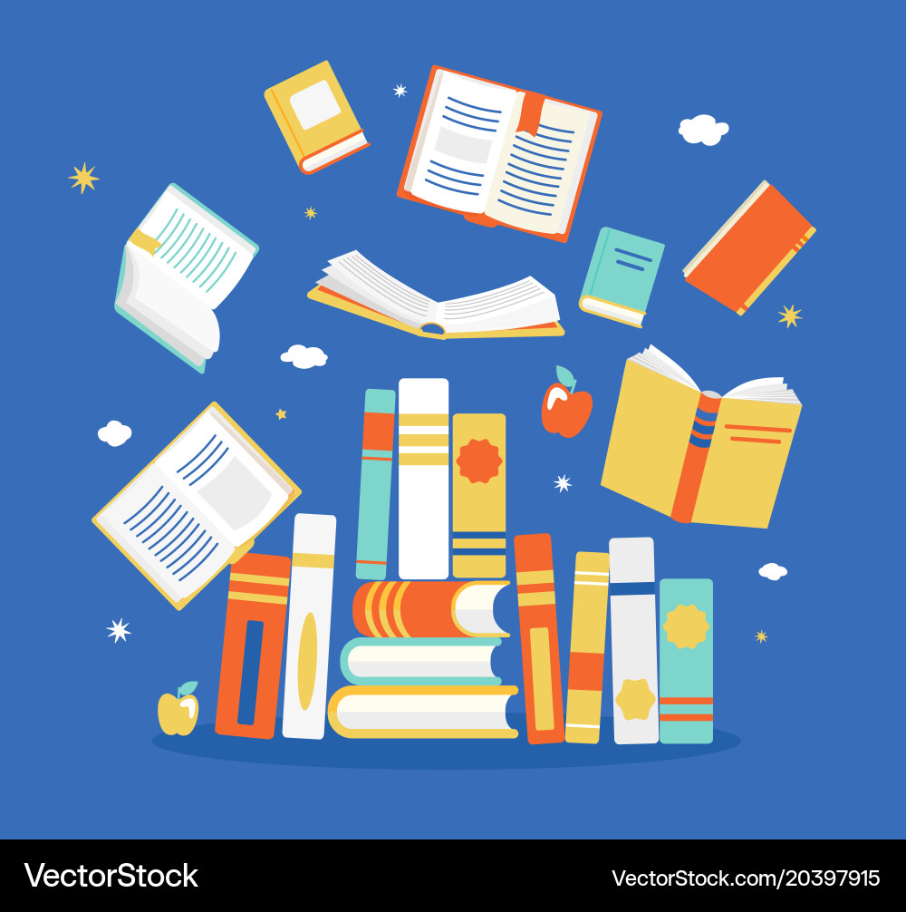 Close and open books in different positions Vector Image