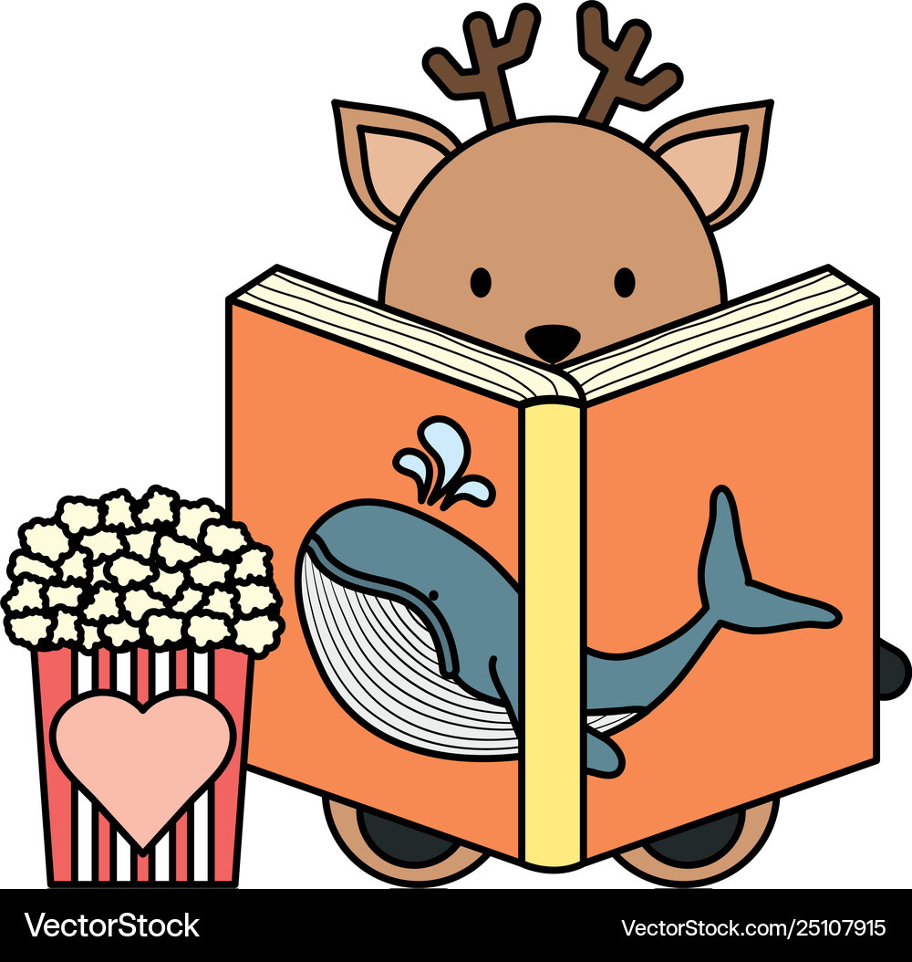 Cute reindeer reading book character Royalty Free Vector