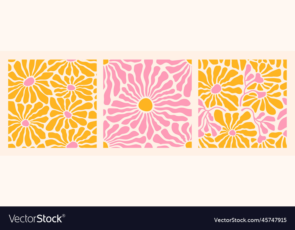 Groovy abstract flower art seamless patterns Vector Image