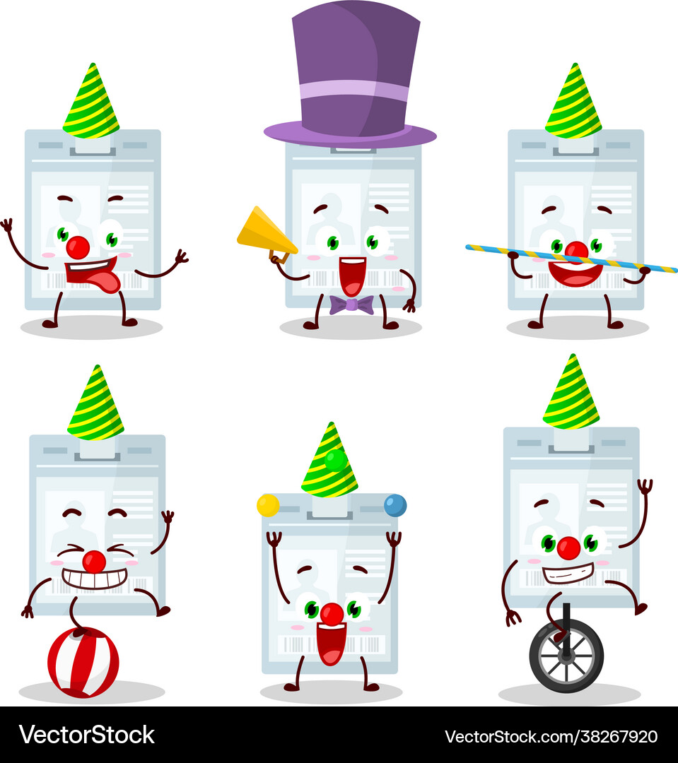 Cartoon character id card with various circus Vector Image