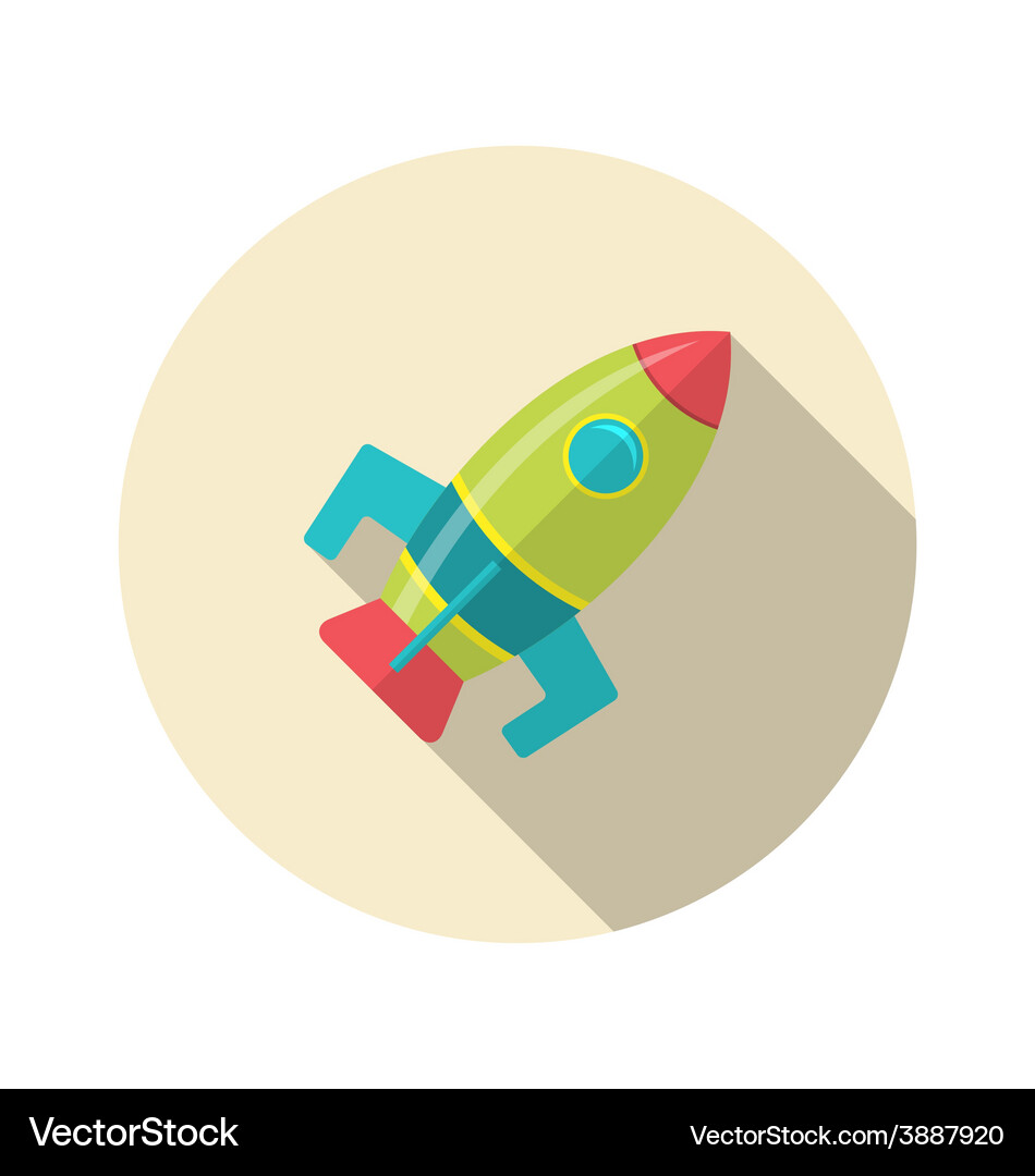 Flat icon of rocket with long shadow style Vector Image