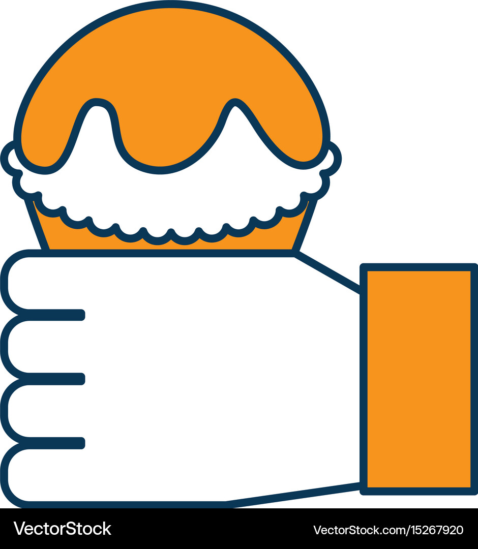 Hand human with cup cake sweet icon Royalty Free Vector