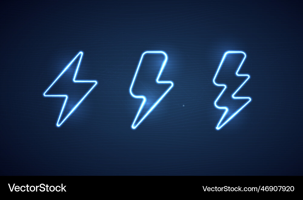 Lightning bolt set neon signs high-voltage neon Vector Image