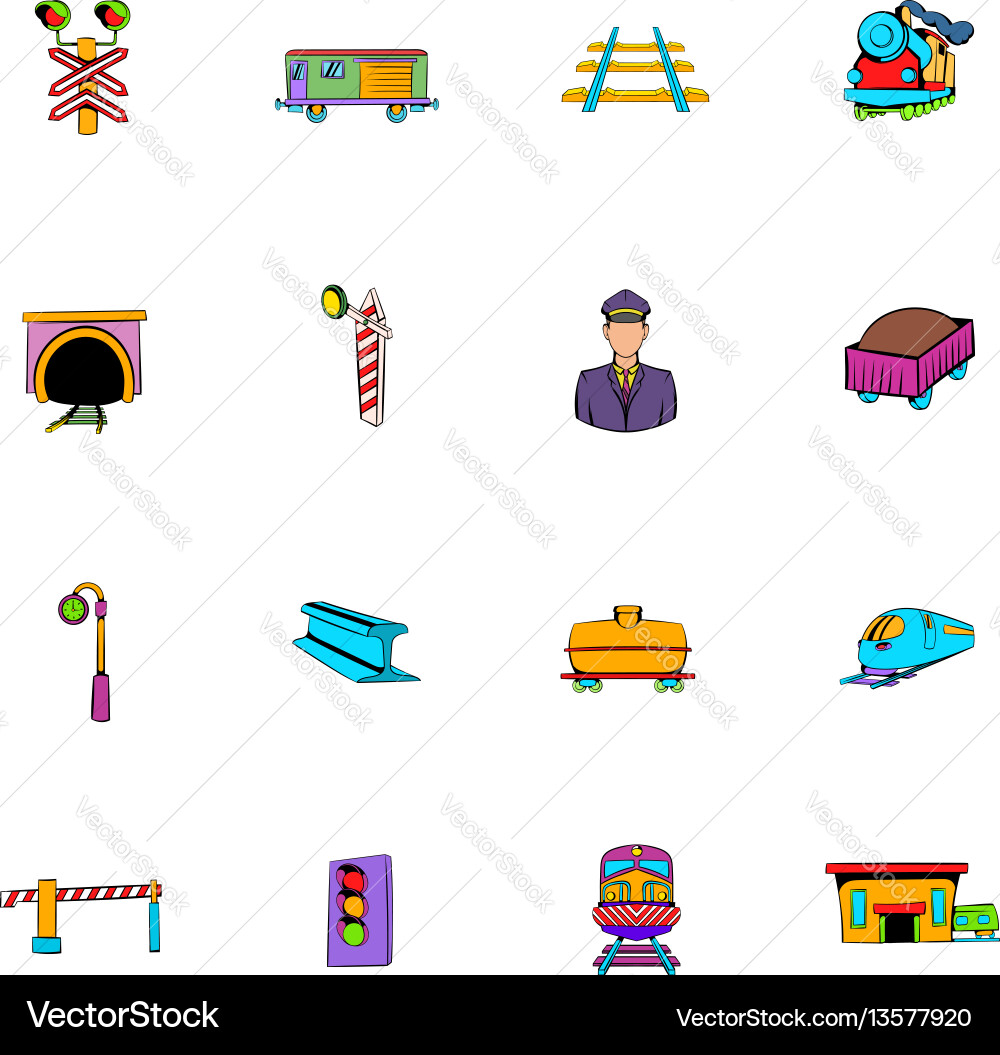 Railroad icons set cartoon Royalty Free Vector Image
