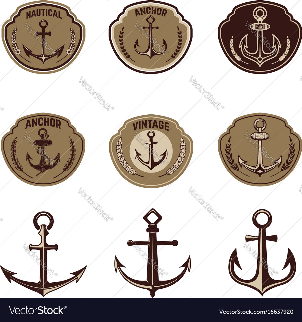 Set emblems with anchor design elements Royalty Free Vector