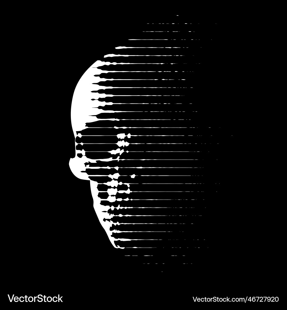 Skull disintegration line art design dark graphic Vector Image