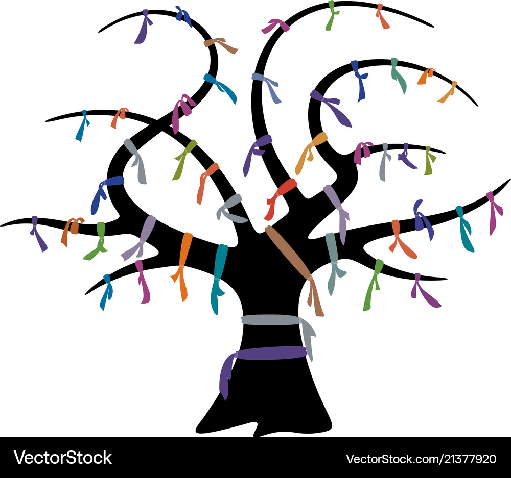 Wish tree with colorful ribbons Royalty Free Vector Image