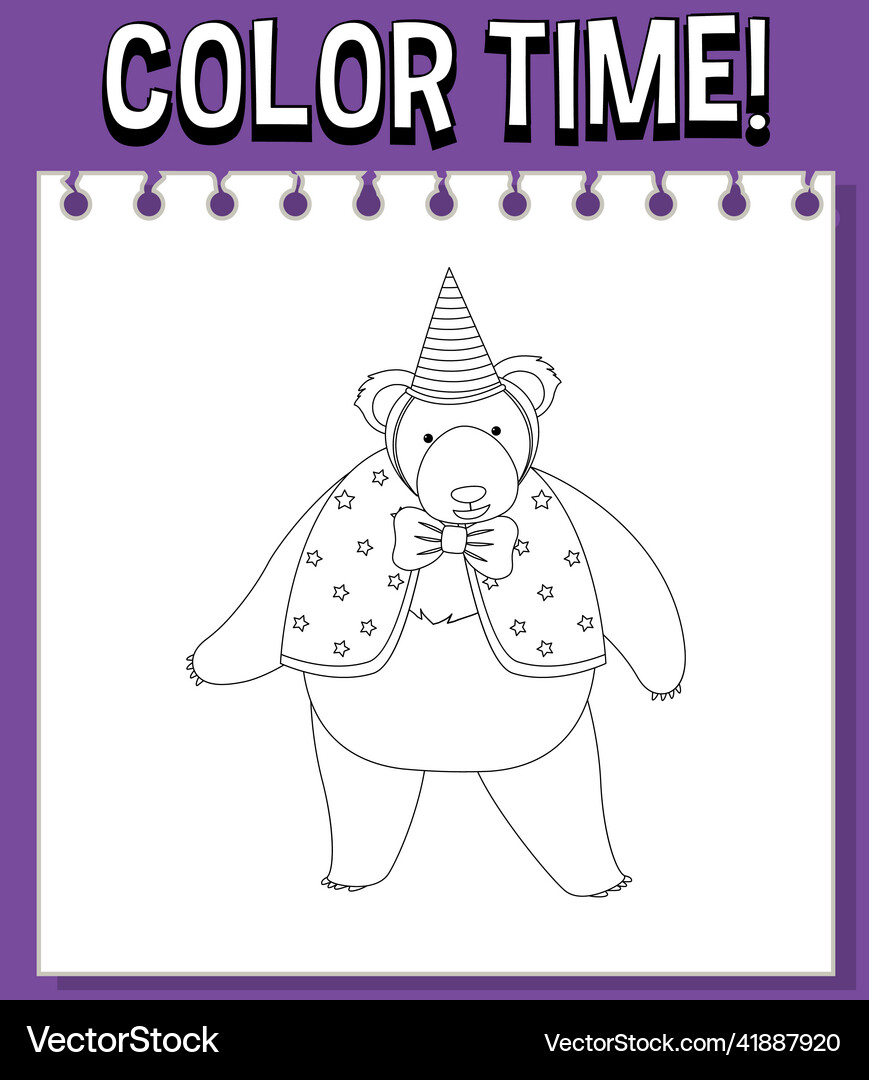 Worksheets template with color time text and bear Vector Image