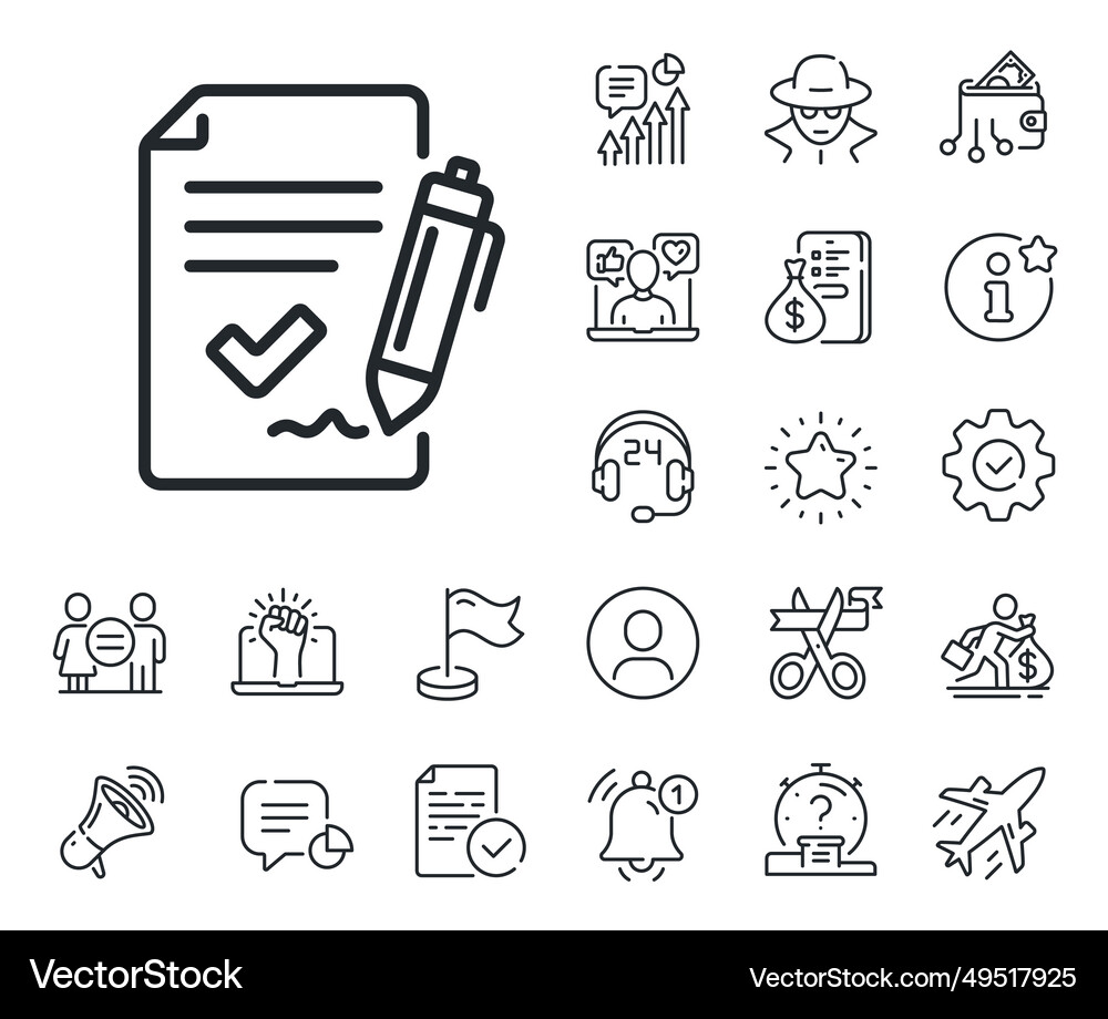 Approved agreement line icon sign document symbol Vector Image