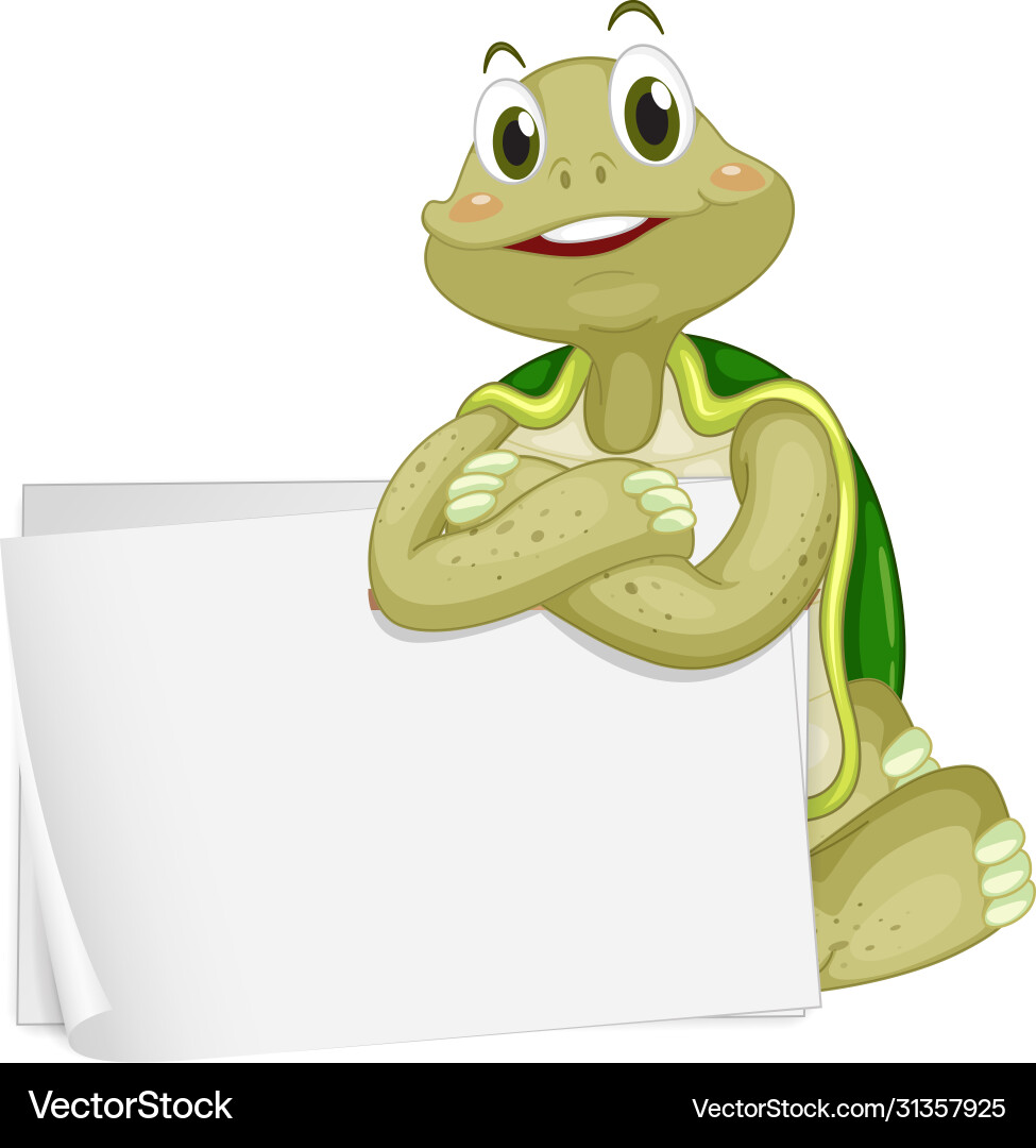 Blank sign template with green turtle on white Vector Image