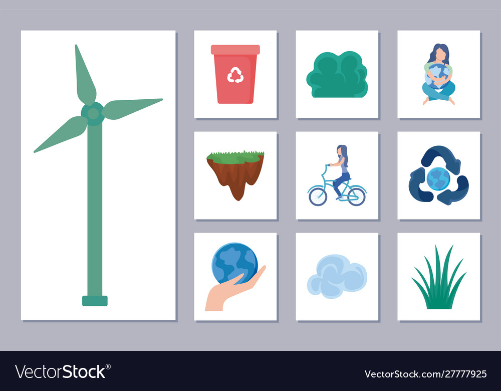 Bundle cards with renewable energy scene Vector Image
