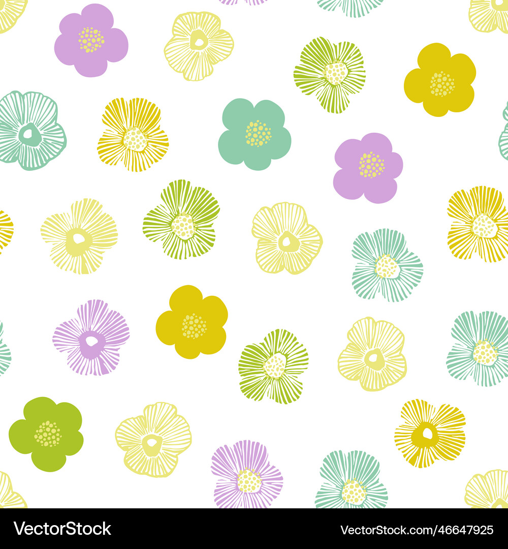 Colorful daisy flowers and dotted doodle texture Vector Image