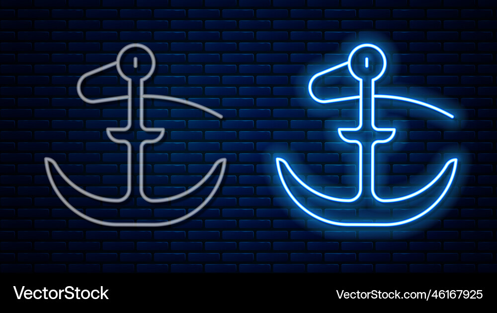 Glowing neon line anchor icon isolated on brick Vector Image