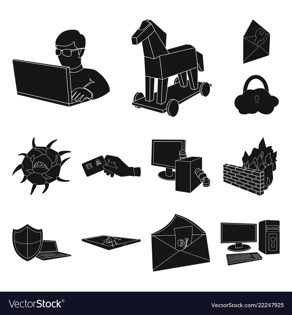 Hacker and hacking black icons in set collection Vector Image