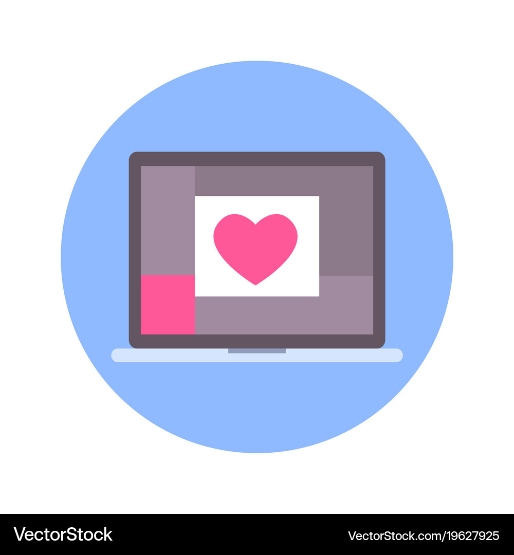 Heart on laptop screen icon blue round Royalty Free Vector
