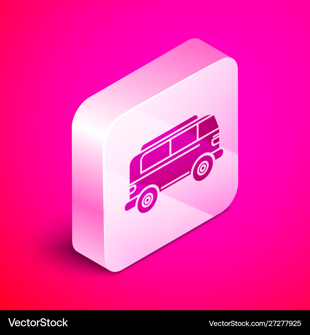 Isometric retro minivan icon isolated on pink Vector Image