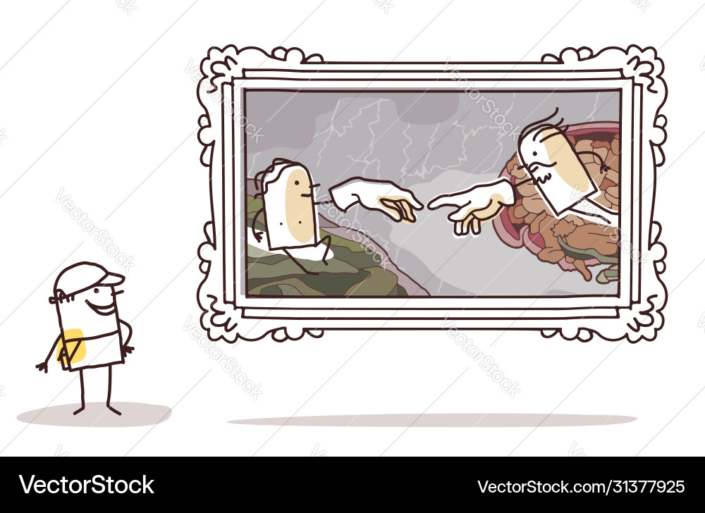 Man watching a famous painting Royalty Free Vector Image