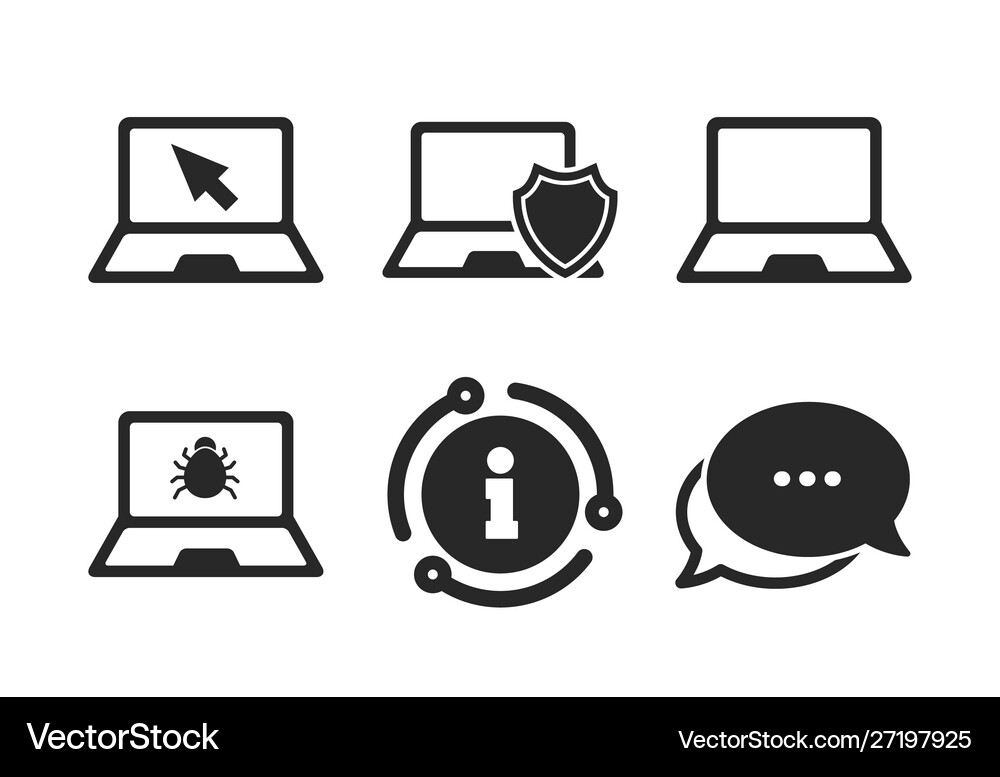 Notebook laptop pc icons virus or software bug Vector Image