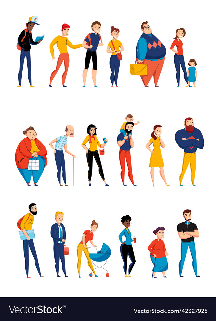 People queue horizontal sets Royalty Free Vector Image