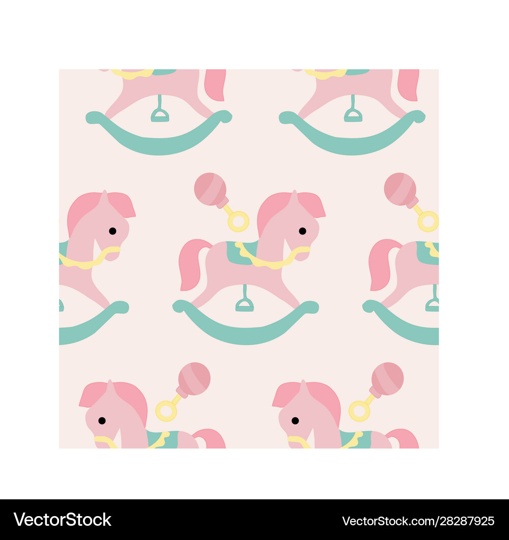 Pink horse toy in a seamless pattern design Vector Image