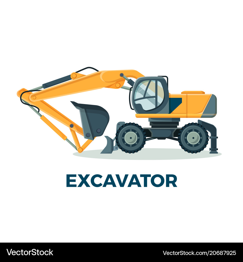 Powerful modern excavator with big ladle for Vector Image