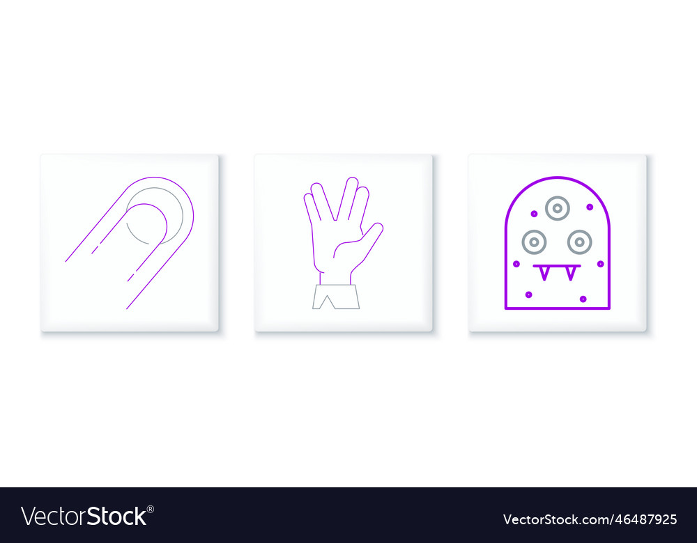 Set line alien satellite and vulcan salute icon Vector Image Set line alien satellite and vulcan salute icon Vector Image
