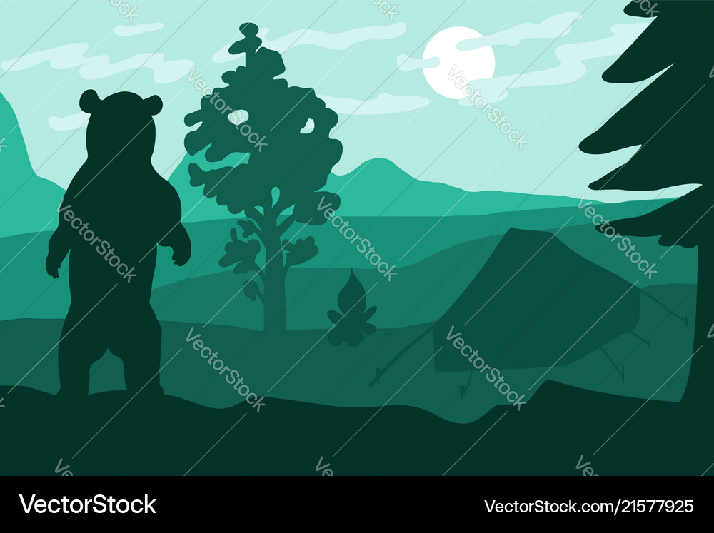 Standing wild bear in camping near forest Vector Image