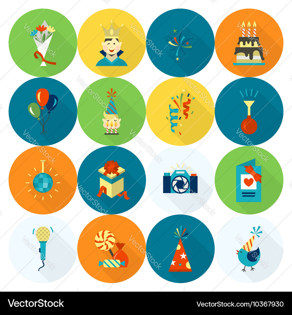 Happy birthday icons set Royalty Free Vector Image