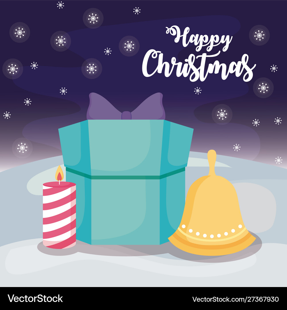Happy christmas label with gift box on winter Vector Image