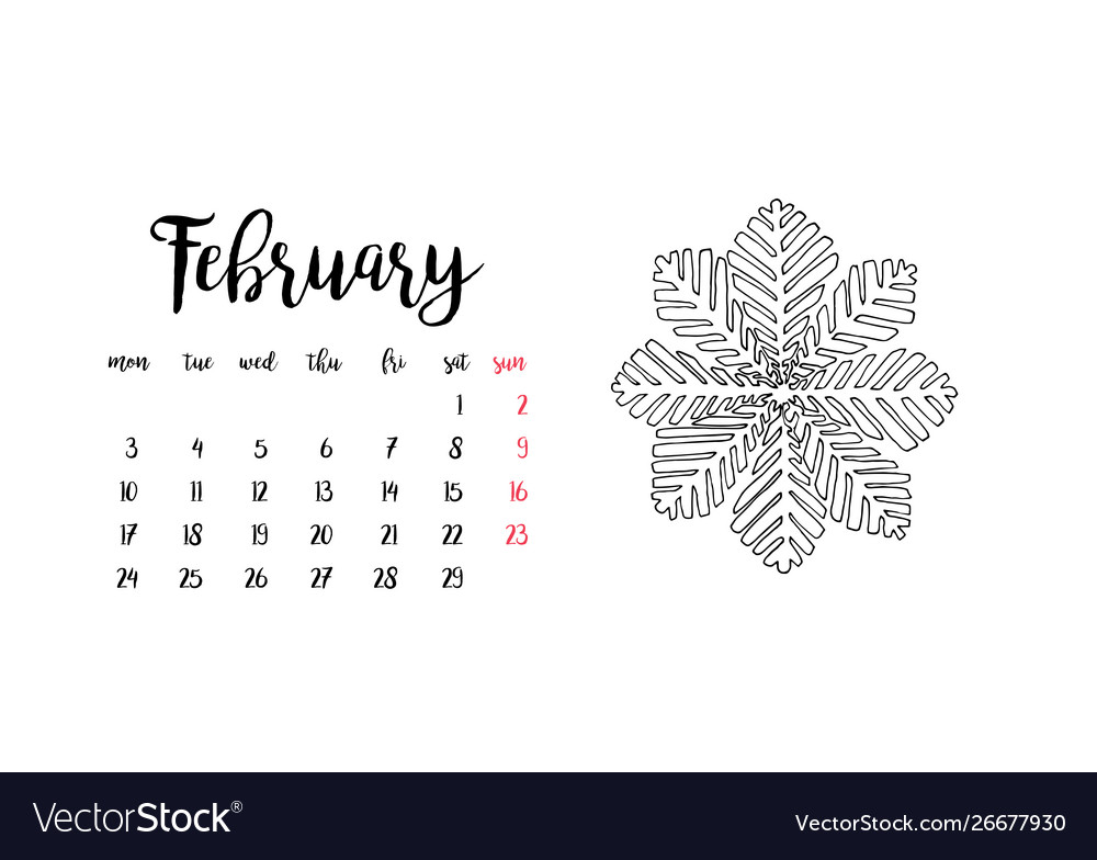 Monthly desk calendar template for month february Vector Image