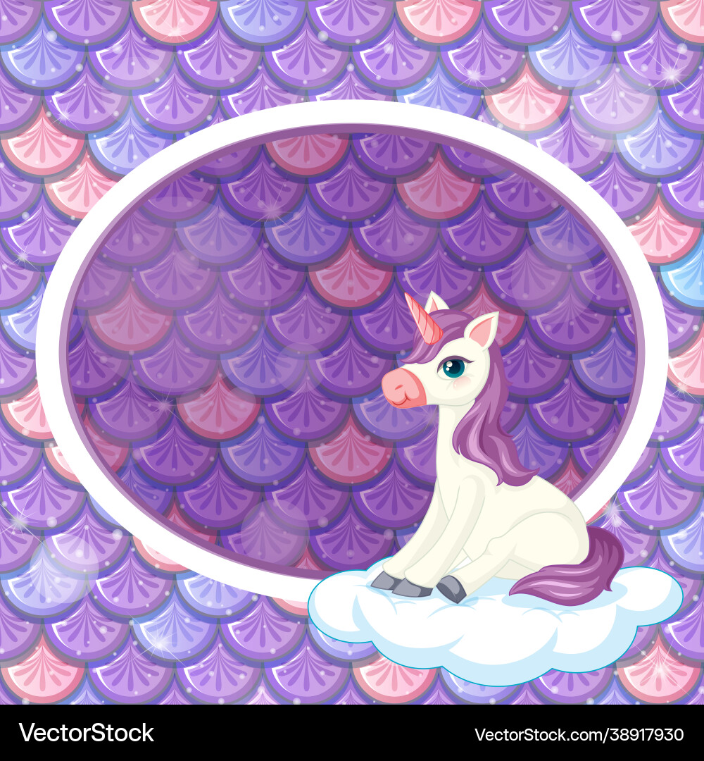 Oval frame template on purple fish scales Vector Image